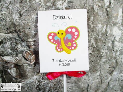 Podziękowania dla gości lizaki Urodziny Motyl Pracownia Własnymi Rękami