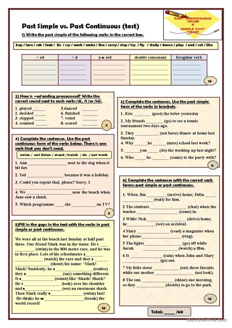 Past Simple Vs Past Continuous Test English ESL Worksheets Pdf Doc