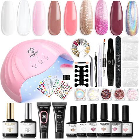 Modelones Gel Nail Polish Kit With U V Light Poly Extension Gel Nail