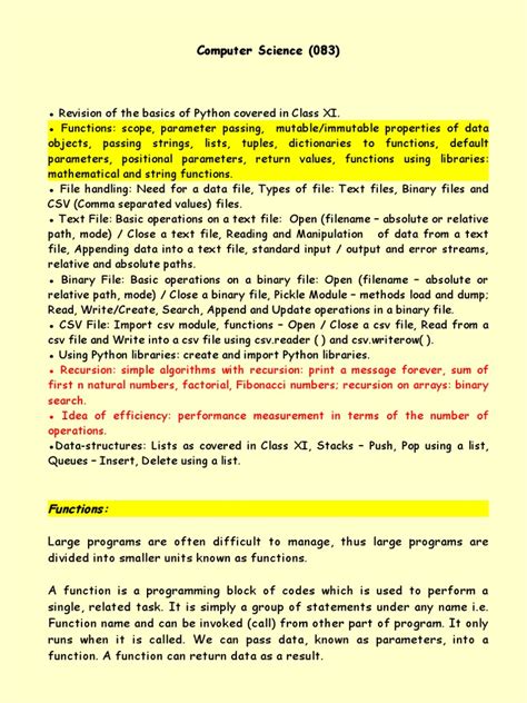 xii cs unit i part2 functions 2020 21 pdf parameter computer programming subroutine
