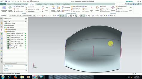ug nx surface modeling ruled surface and through curves youtube