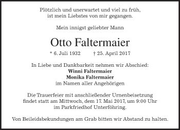 Traueranzeigen Von Otto Faltermaier Trauer Merkur De