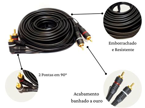 Cabo rca 5 metros para módulo amplificador banhado a ouro NTV