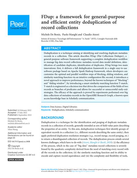 pdf fdup a framework for general purpose and efficient entity deduplication of record collections