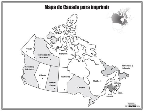 Mapa de Canadá con nombres para imprimir en PDF 2024