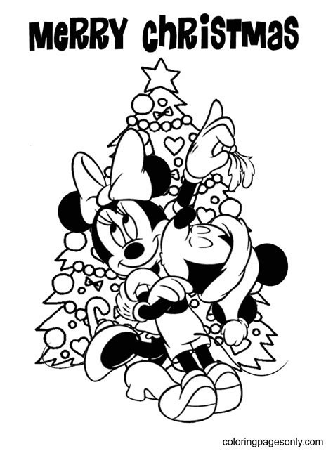 Merry Christmas Mickey And Minnie Coloring Page Free Printable