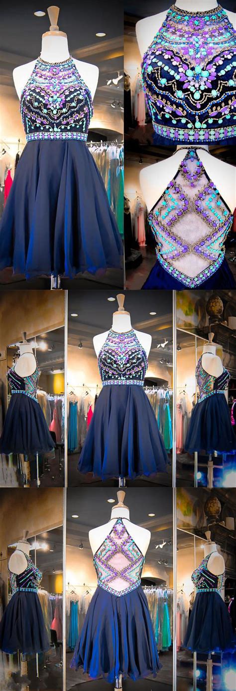 Sexy Homecoming Dress A Line Halter Rhinestone Chiffon Short Prom Dres Anna Promdress