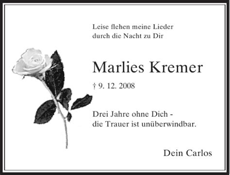 Alle Traueranzeigen für Marlies Kremer trauer rp online de