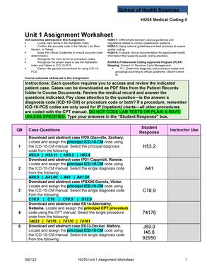 Karlee Stewart Hi Unit Assignment Worksheet B Hi Medical