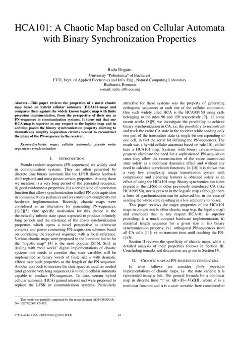 pdf hca101 a chaotic map based on cellular automata with binary synchronization properties