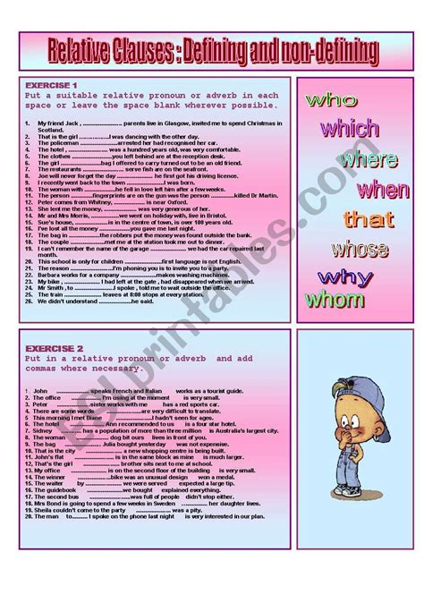 RELATIVE CLAUSES Defining And Non Defining ESL Worksheet By Curk
