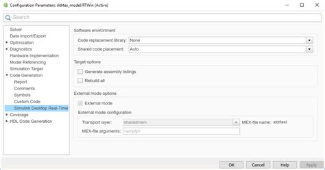 set run in kernel mode external mode scope parameters matlab