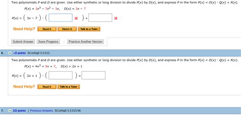 solved two polynomials p and d are given use either