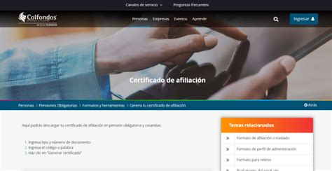 Colfondos Servicios y descarga de certificado en línea
