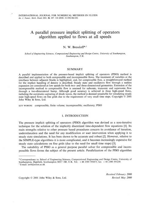 pdf a parallel pressure implicit splitting of operators algorithm applied to flows at all