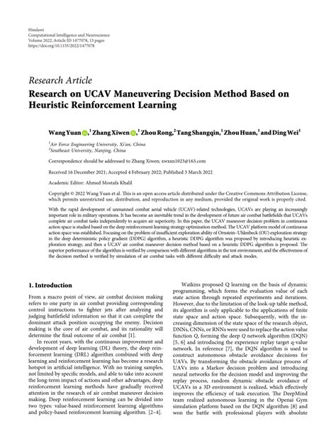 pdf research on ucav maneuvering decision method based on heuristic reinforcement learning