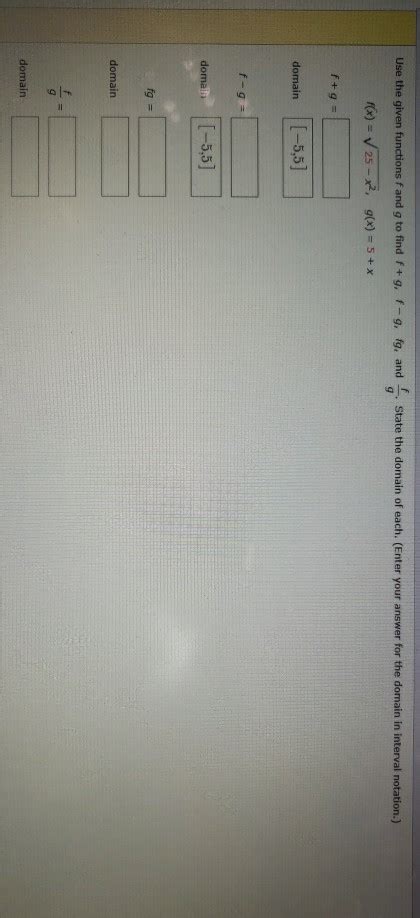 solved use the given functions fand g to find f 9 1 9 fg