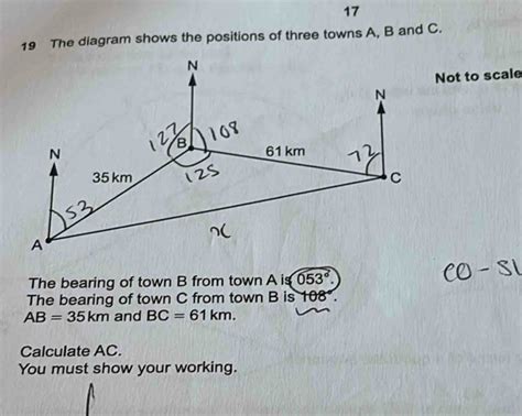 Solved 17 19 The Diagram Shows The Positions Of Three Towns A B And C