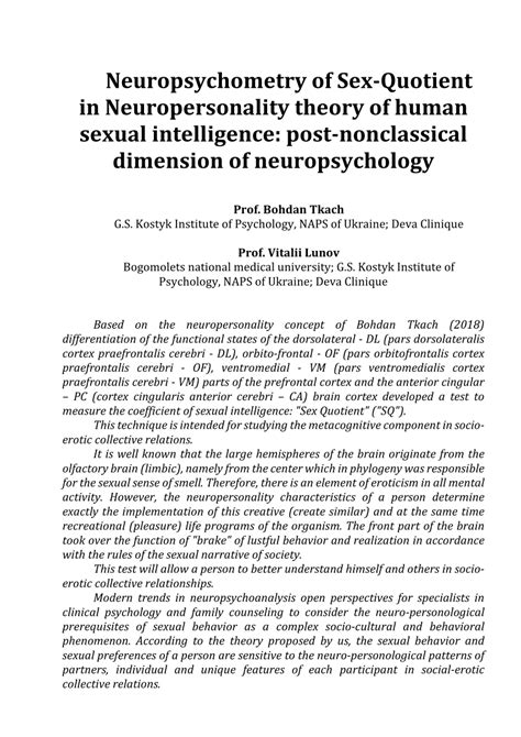 pdf neuropsychometry of sex quotient in neuropersonality theory of human sexual intelligence