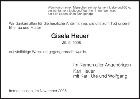 Traueranzeigen Von Gisela Heuer Trauer HNA De