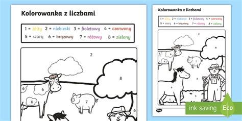 Zwierzęta Wiejskie Kolorowanka Liczbowa Na wsi Twinkl
