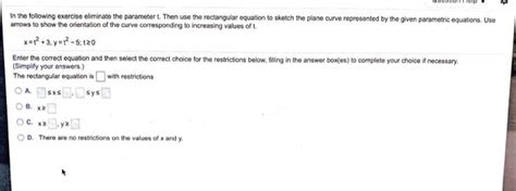 solved in the following exercise eliminate the parametert