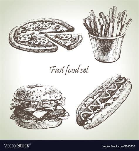 Fast Food Set Hand Drawn Royalty Free Vector Image