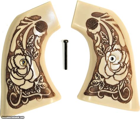 Virginian Dragoon Ivory Like Grips With Antiqued Relief Carved Rose For