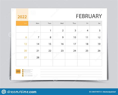 Plantilla De Calendario Mensual Para 2022 Año Calendario De Diseño De