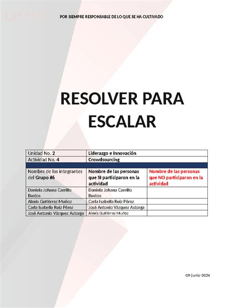 A4 EQ6 2 Actividad 4 09 Junio RESOLVER PARA ESCALAR Unidad No 2