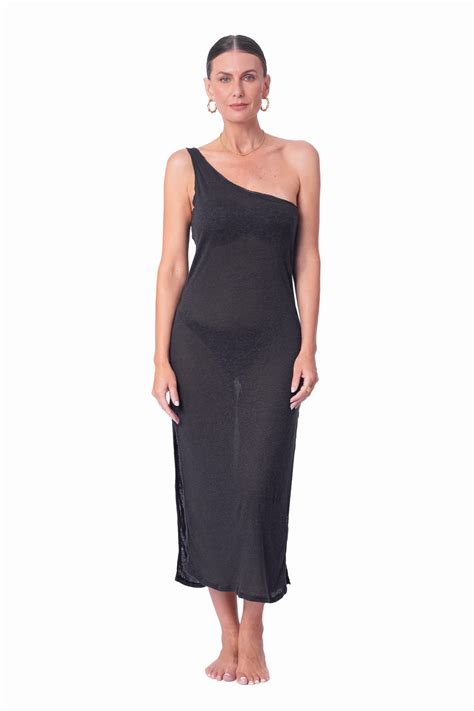 Vestido Um Ombro S Preto Preto
