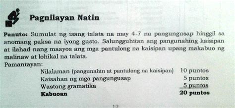 Solved Filipino Sumulat Ng Isang Talata Na May Na Pangungusap