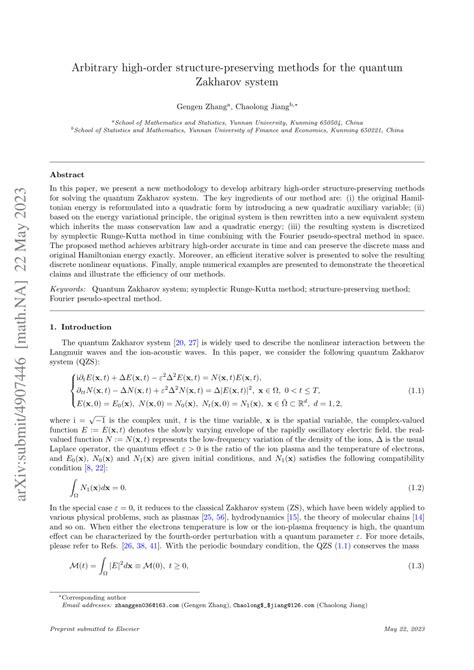 pdf arbitrary high order structure preserving methods for the quantum zakharov system