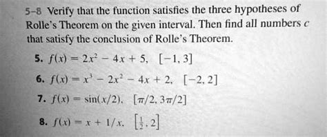 solved 5 8 verify that the function satisfies the three hypotheses of rolle s theorem 0n the