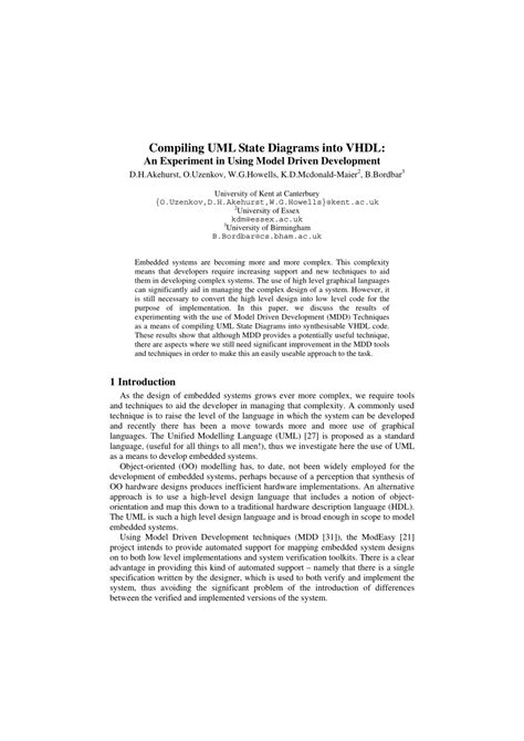 pdf an experiment in using model driven development compiling uml state diagrams into vhdl