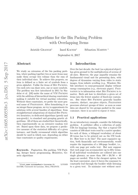 pdf algorithms for the bin packing problem with overlapping items