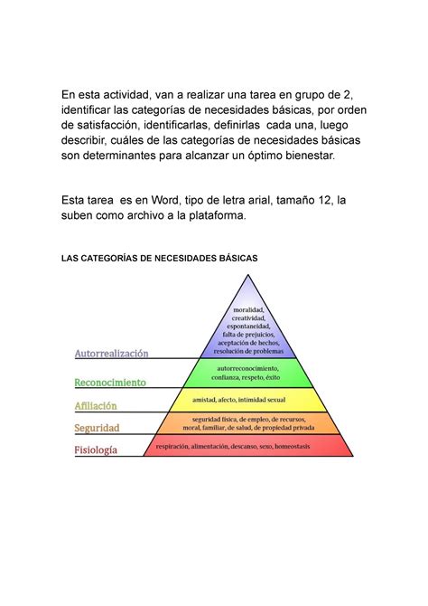 Necesidades Del Ser Humano En Esta Actividad Van A Realizar Una