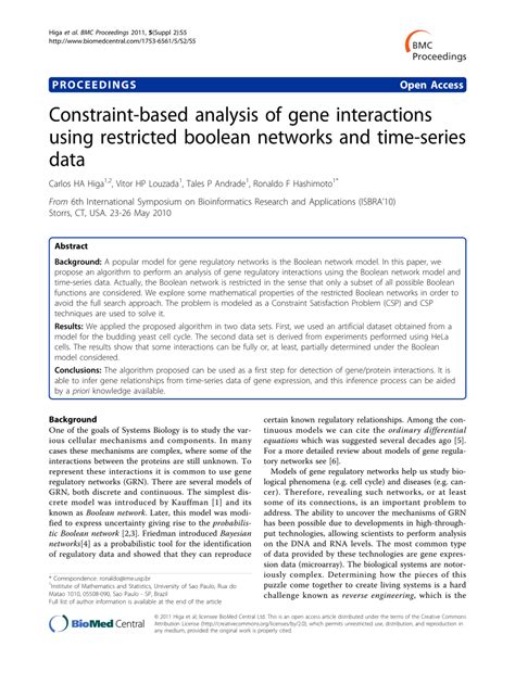 pdf constraint based analysis of gene interactions using restricted boolean networks and time