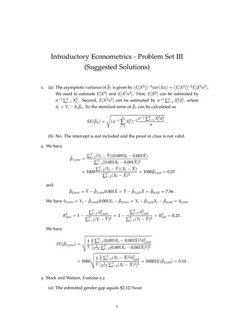 problem set 3 solution introductory econometrics problem set iii suggested solutions a