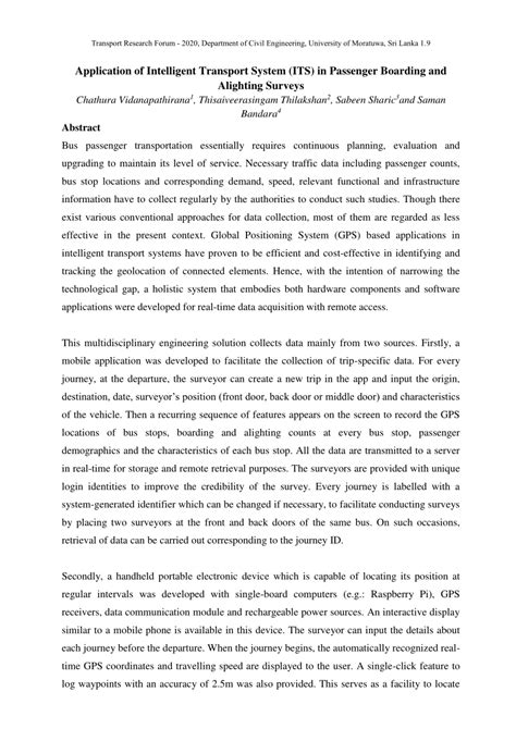 pdf application of intelligent transport system its in passenger boarding and alighting surveys