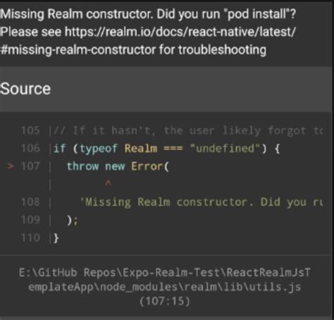 Mongodb Realm React Native Sdk With Expo Missing Realm Constructor Error Stack Overflow