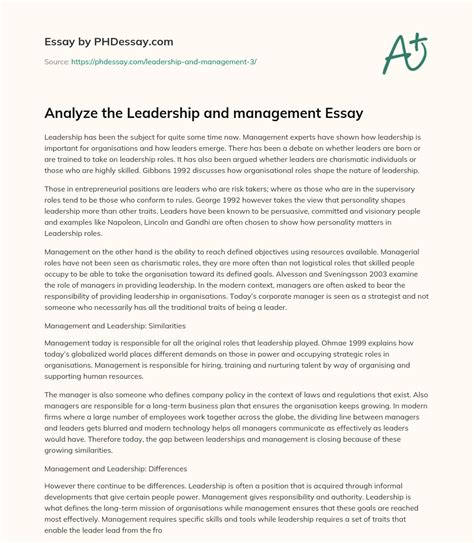 Analyze The Leadership And Management Essay Phdessay