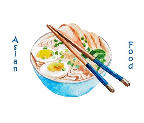 Premium Vector Asian Food Japanese Cuisine Chinese Food Ramen Bowl Watercolor Illustration