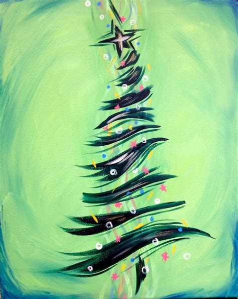 Whimsical Painting Idea Of Christmas Tree With Dotted Lights Easy