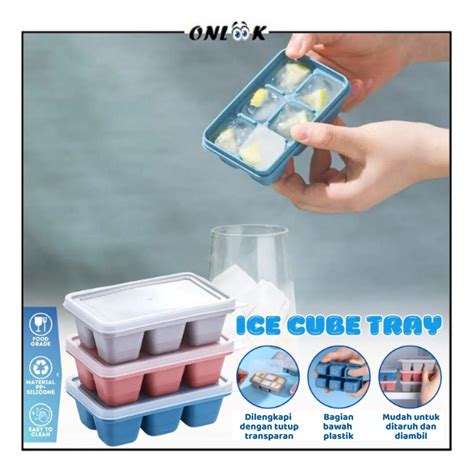 Jual Cetakan Es Batu Model Sekat 6 Grid Bentuk Kotak Dengan Tutup