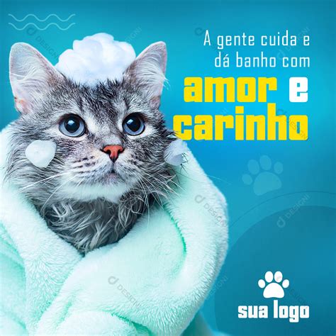 Social Media Petshop PSD Post Editável Banho Gato download Designi