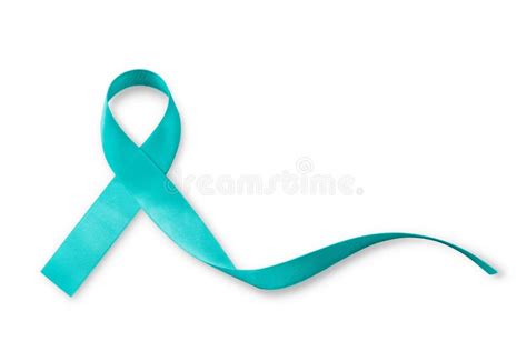 Teal Ribbon Awareness Isolated On White Clipping Path For Ovarian