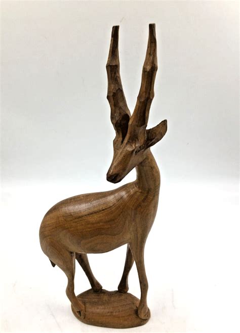 Vintage Hand Carved Wooden Gazelle Antelope Mid Century Modern