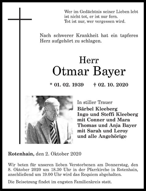 Traueranzeigen Von Otmar Bayer Rz Trauer De