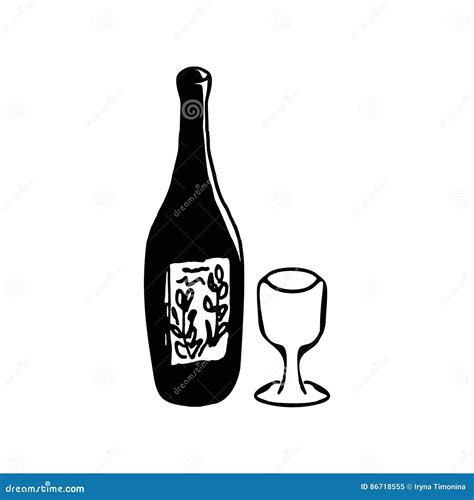 Garrafa Do Vinho Vidro Garatuja Esboço Desenho Da Mão Ilustração Do